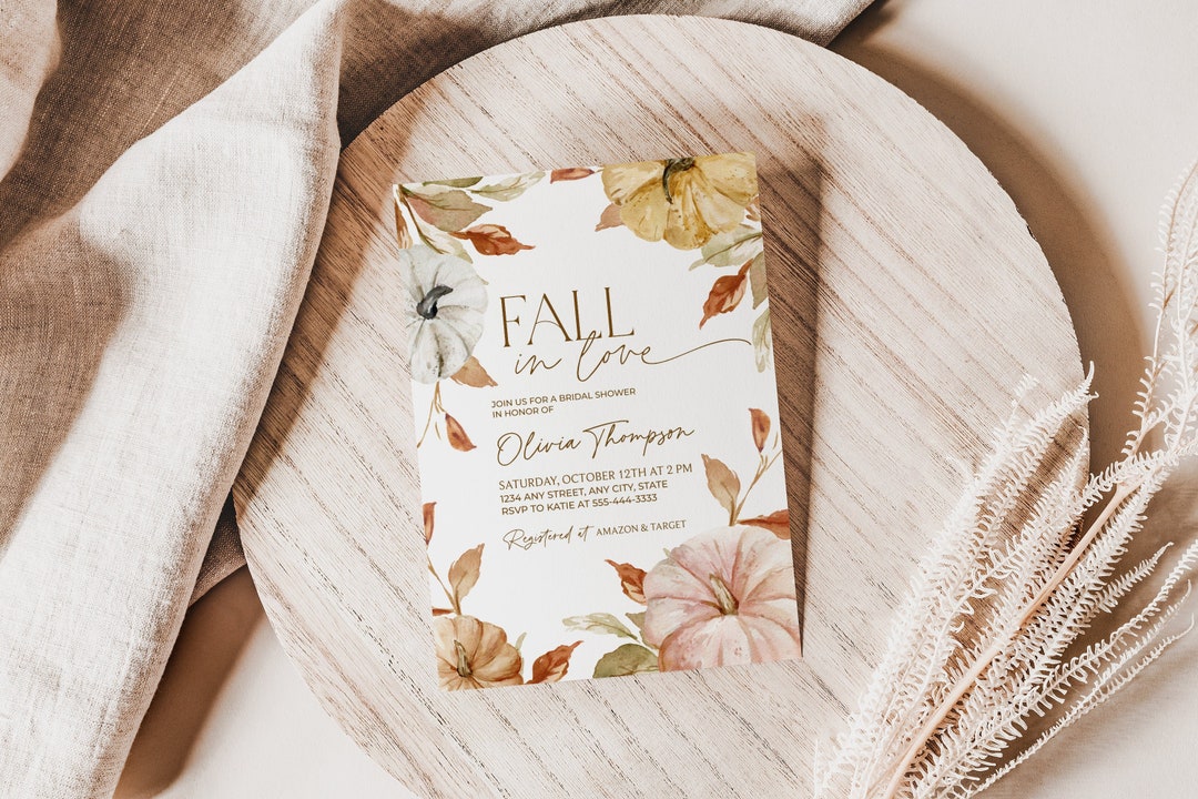 Fall in Love Invitation, Autumn Bridal Shower Invitation, Fall Wedding ...