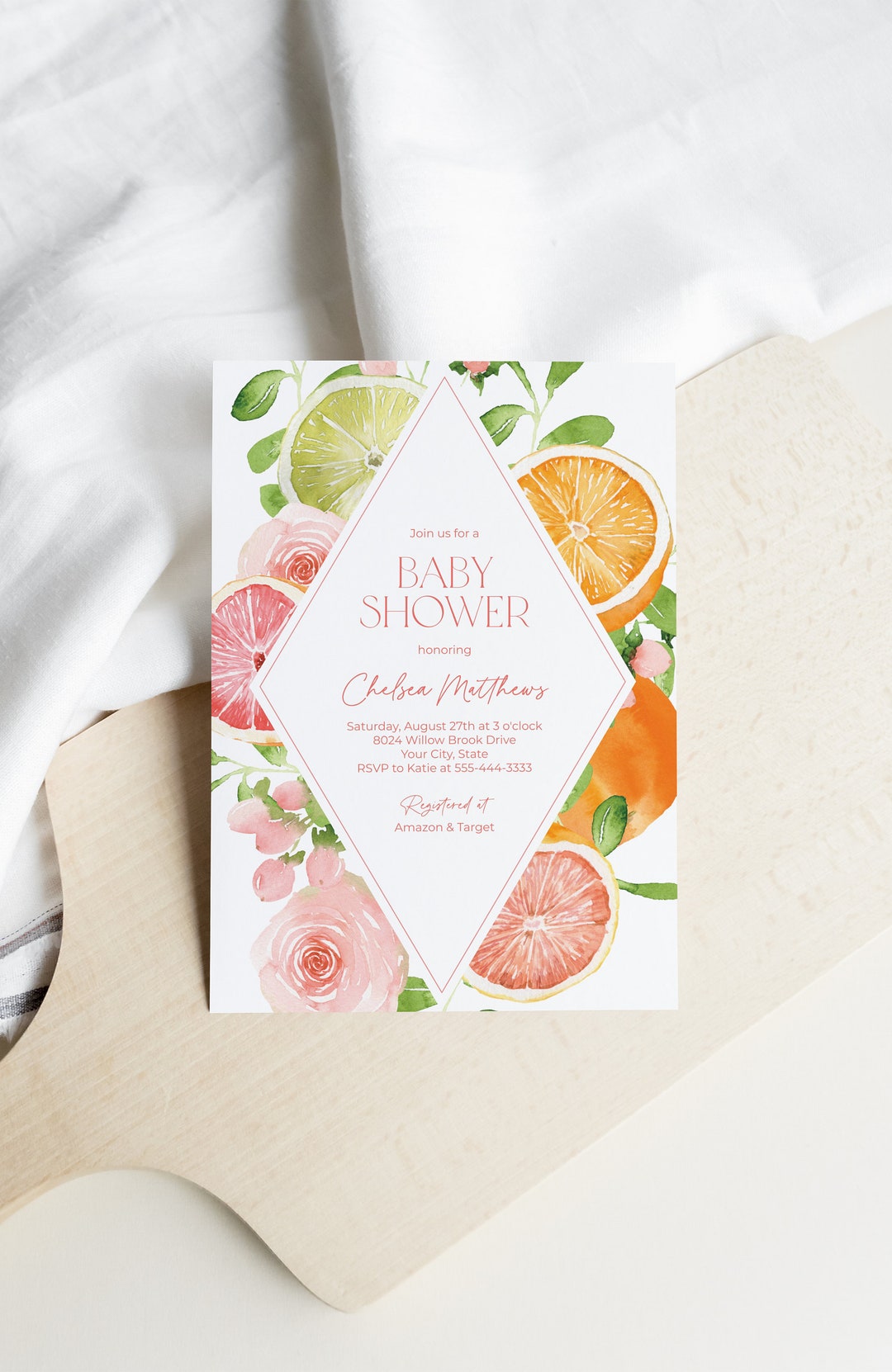 Citrus Baby Shower Invitation, Baby Brunch Invite, Summer Fruit ...