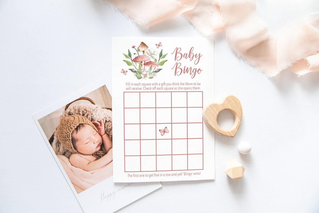 Pink Mushroom Baby Bingo Game, Instant Download, Bingo Card, Woodland ...