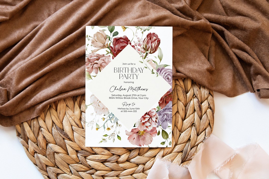 Lush Floral Birthday Party Invitation Garden Blooms - Etsy