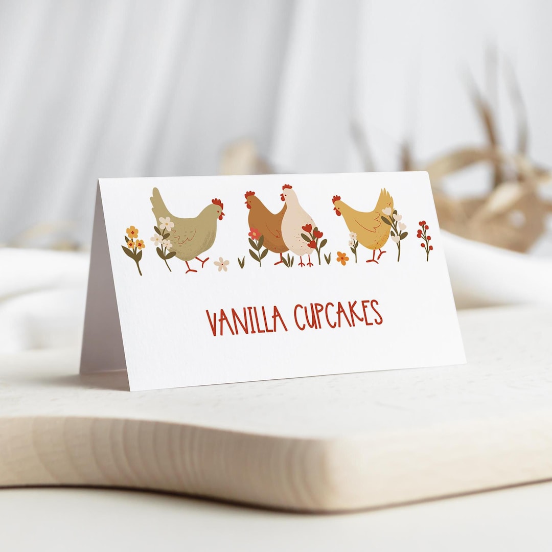 Chicken Place Card Template, Farm Food Tent, Barnyard Animal Buffet ...