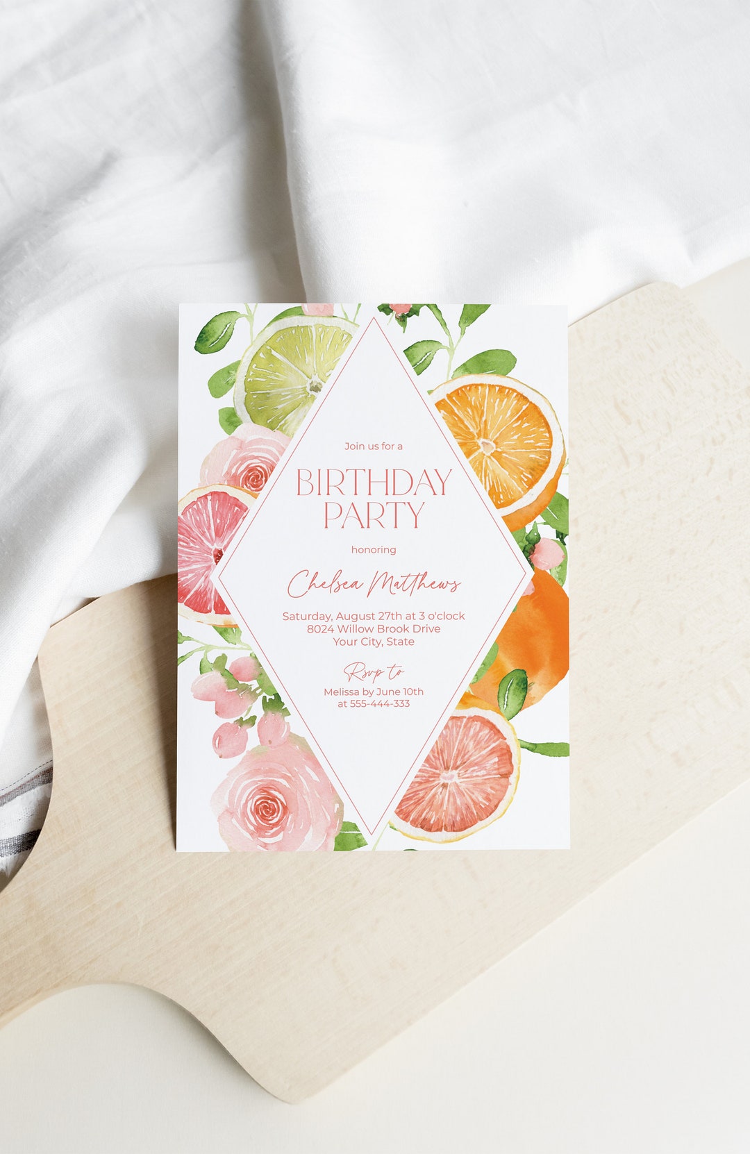 Citrus Birthday Party Invitation, Summer Fruit Birthday Party Invite ...