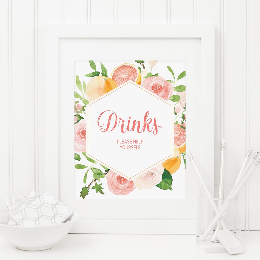 Citrus Drinks Sign, Instant Download, Beverage Sign, Baby Shower ...