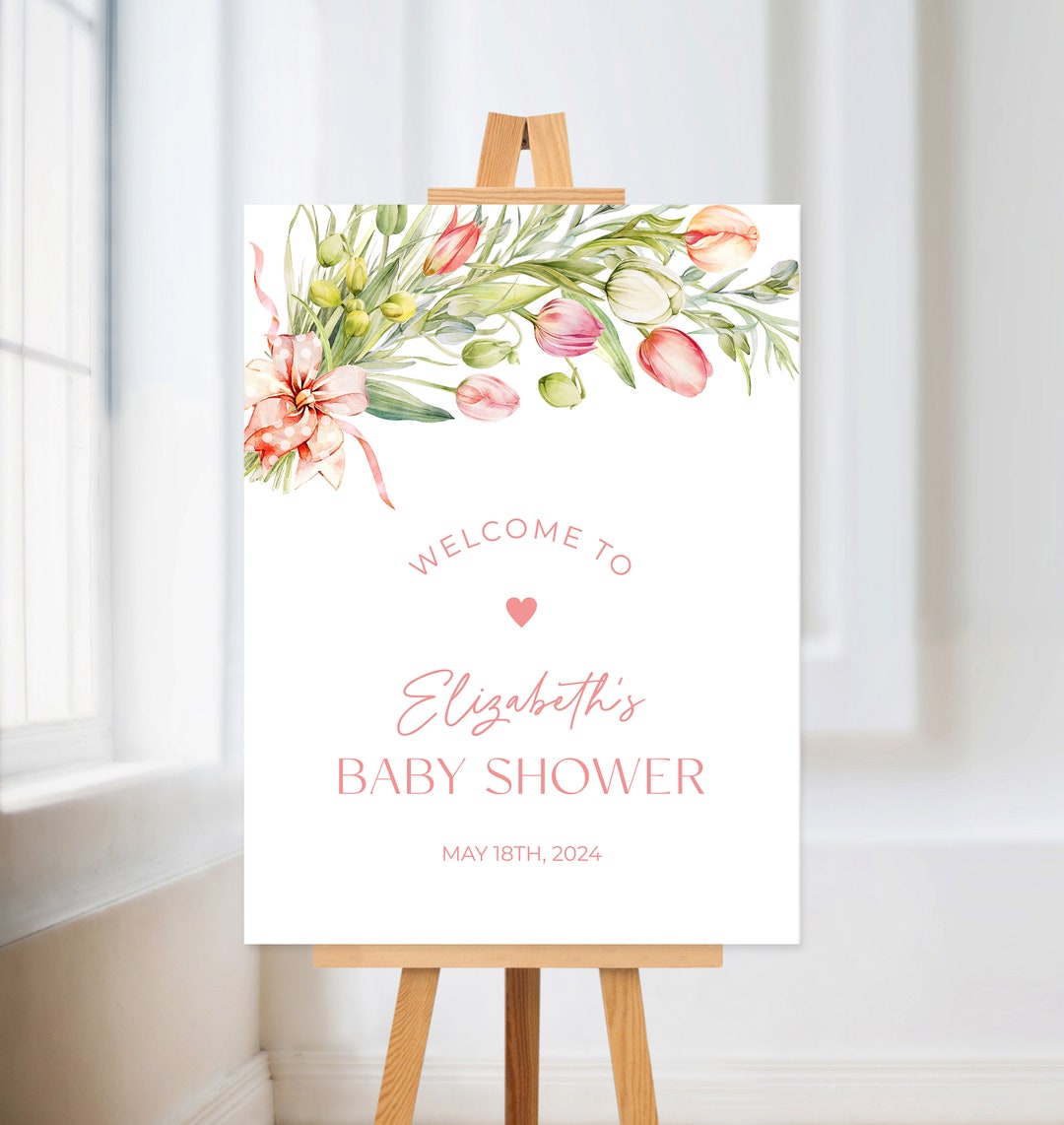Tulip Welcome Sign, 18x24, Spring Floral Welcome Poster, Bridal Shower ...