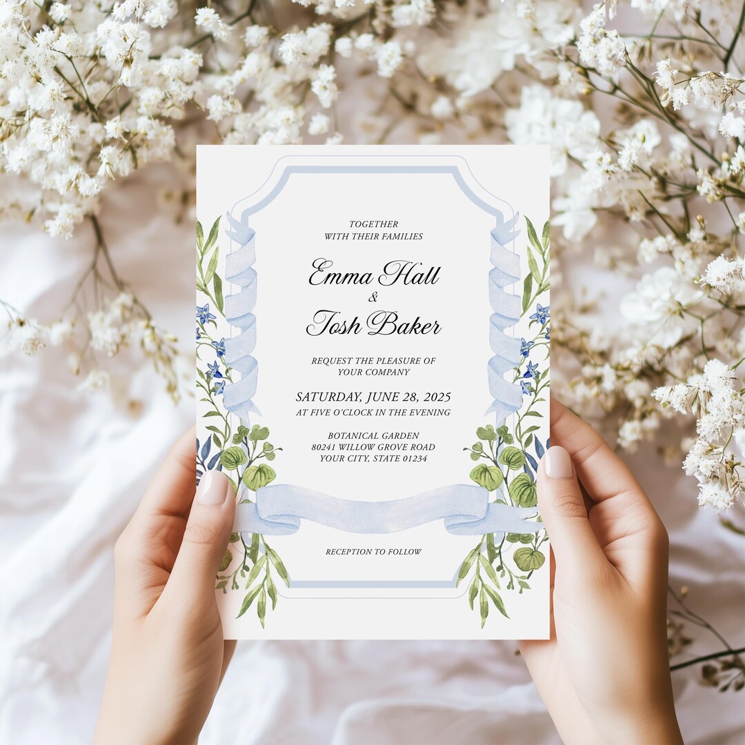 Regency Era Wedding Invitation, Victorian Wedding Invite, Blue Floral ...