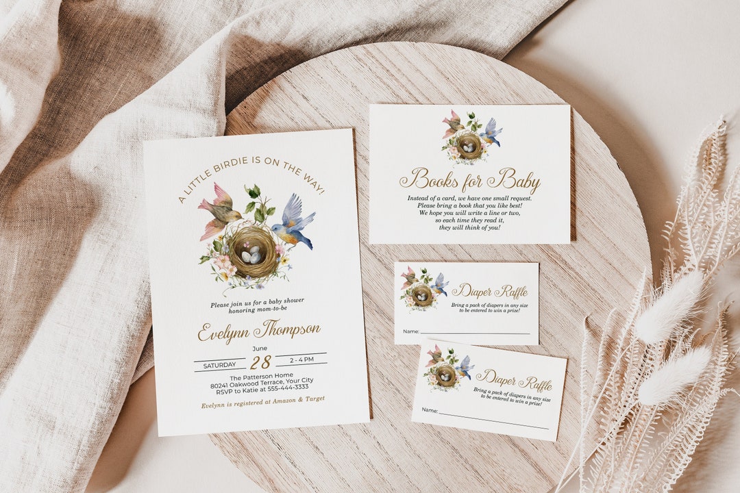 Bird's Nest Baby Shower Invitation Set, Woodland Baby Brunch Invitation ...
