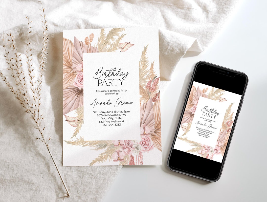 Boho Birthday Party Invitation, Any Age, Bohemian Birthday Invite ...