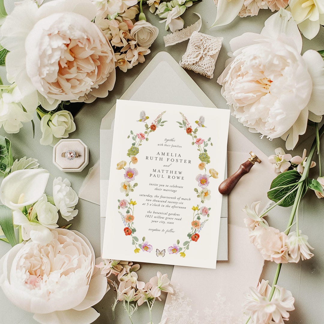 Botanical Garden Floral Wedding Invitation Template Corjl, Editable DIY ...