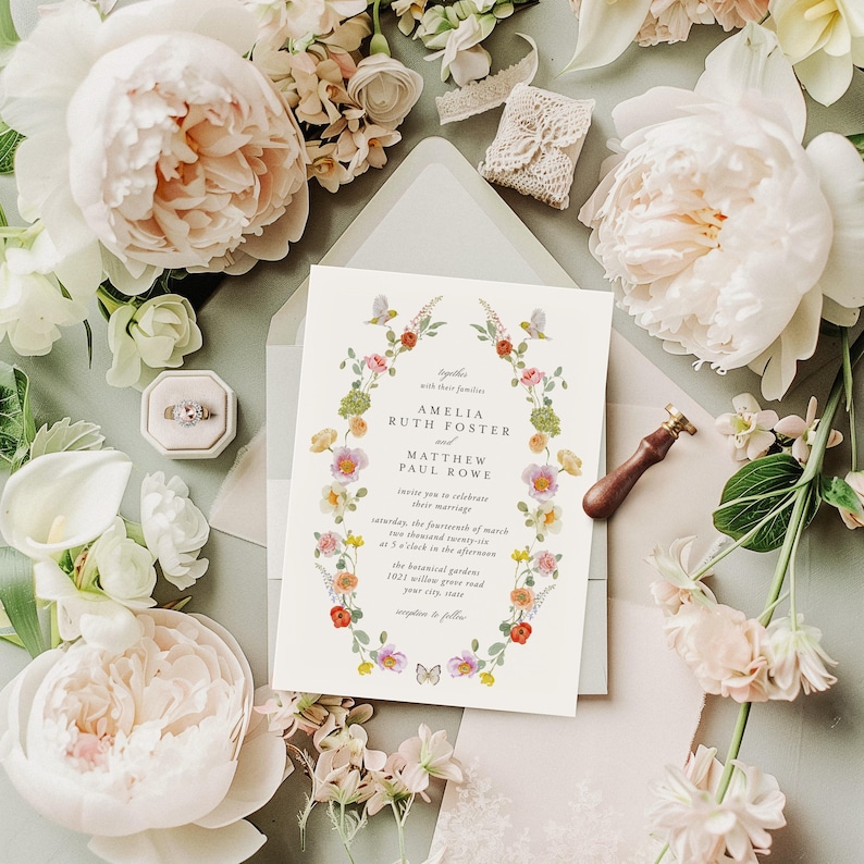 Botanical Garden Floral Wedding Invitation Template Corjl, Editable DIY ...