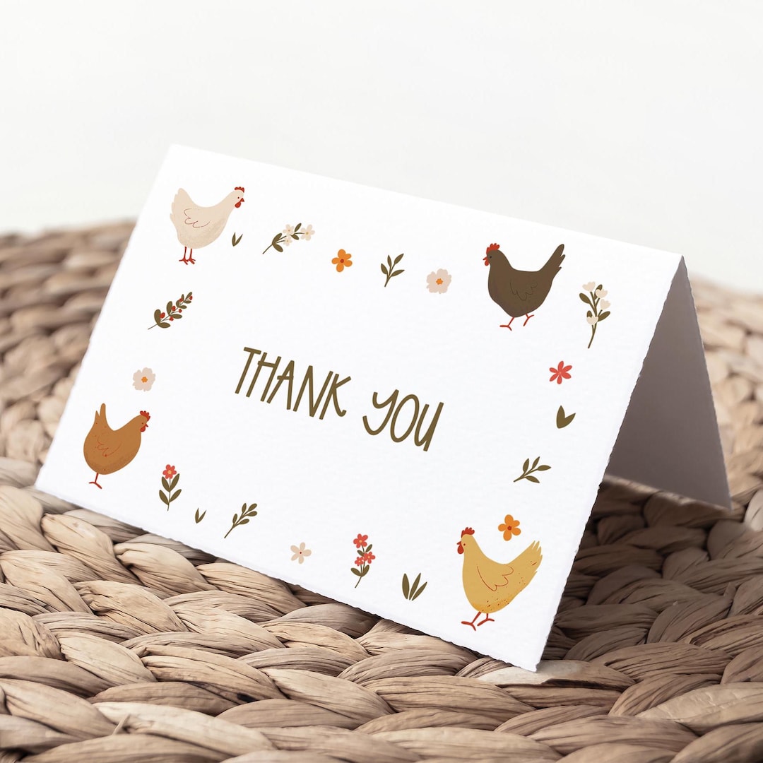 Cute Chicken Thank You Card Template, Farm Baby Shower Thank You Note ...