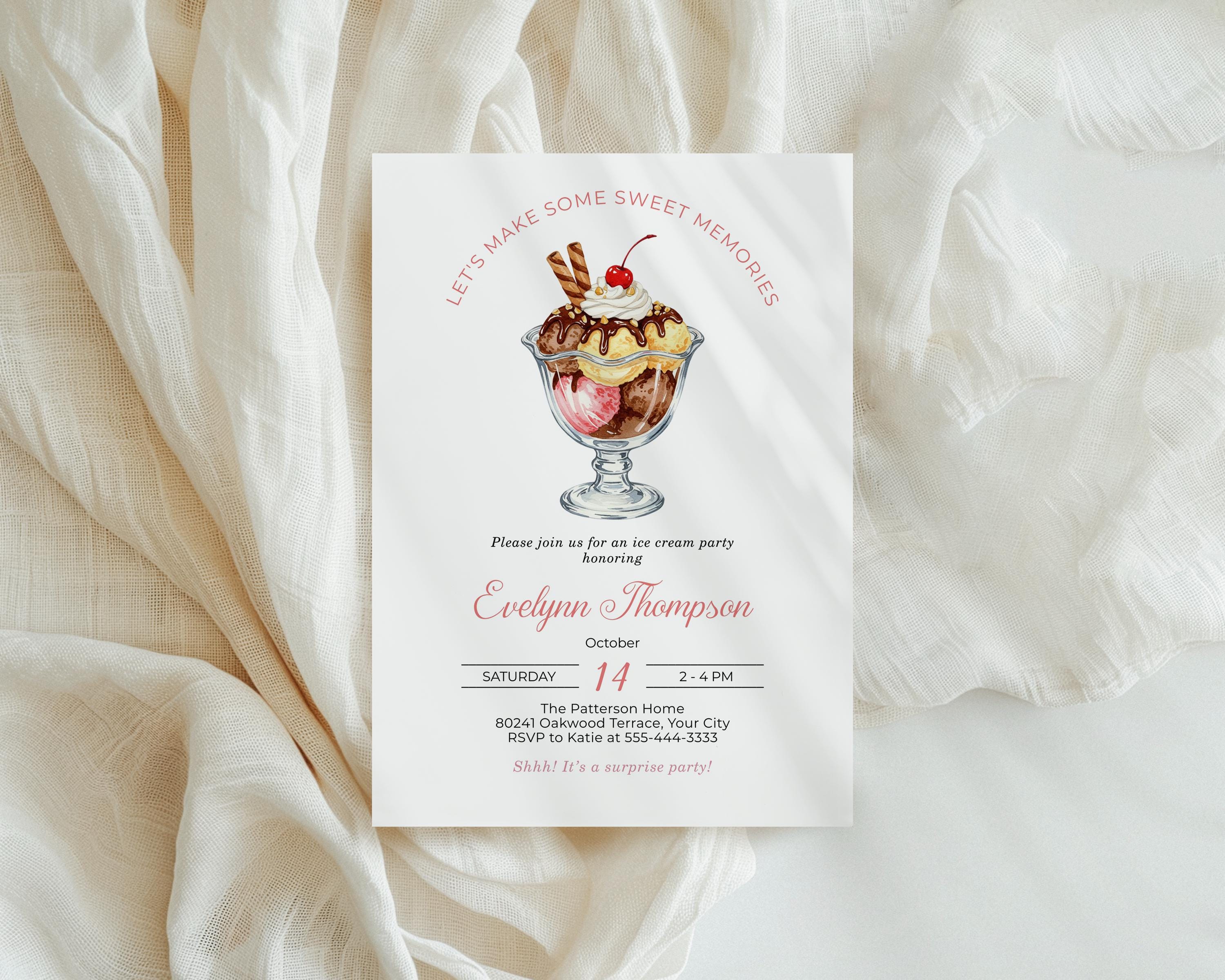 Ice Cream Birthday Party Invitation Template, Editable Ice Cream Social ...