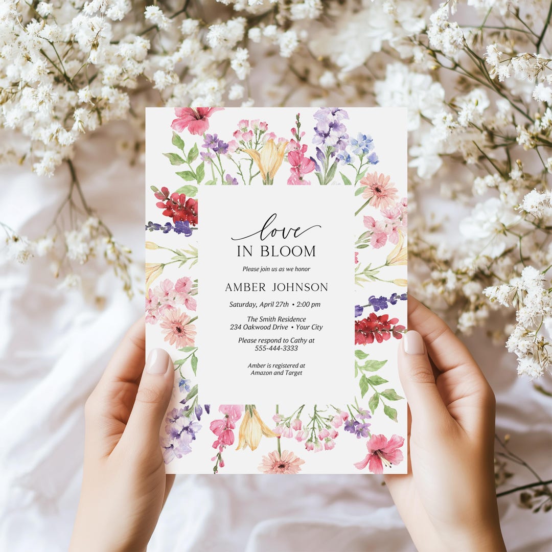Spring Love in Bloom Bridal Shower Invitation Template, Garden Party Wedding Shower Invite ...