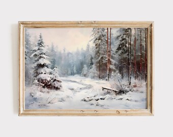 Winter Snow Trees Oil Painting, Wall Decor Digital Art Print, Christmas ...