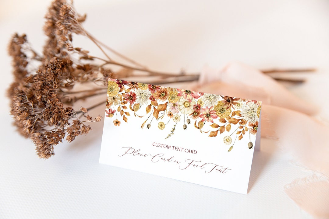 Fall Place Card, Autumn Food Tent, Seating Card, Name Card, Bridal ...