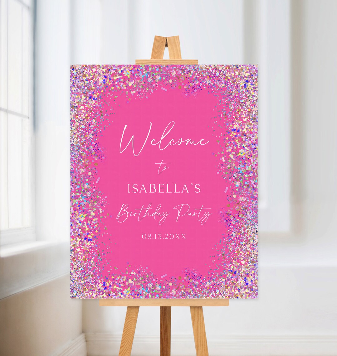 Glitter Holographic Welcome Sign, 24x30, Hot Pink Birthday Party ...