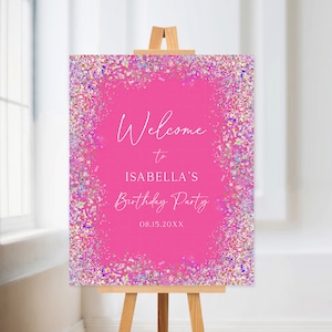 Glitter Holographic Welcome Sign, 24x30, Hot Pink Birthday Party ...