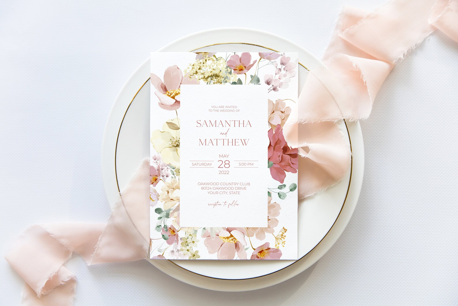 Pink Floral Wedding Invitation Spring Floral Wedding Invite - Etsy