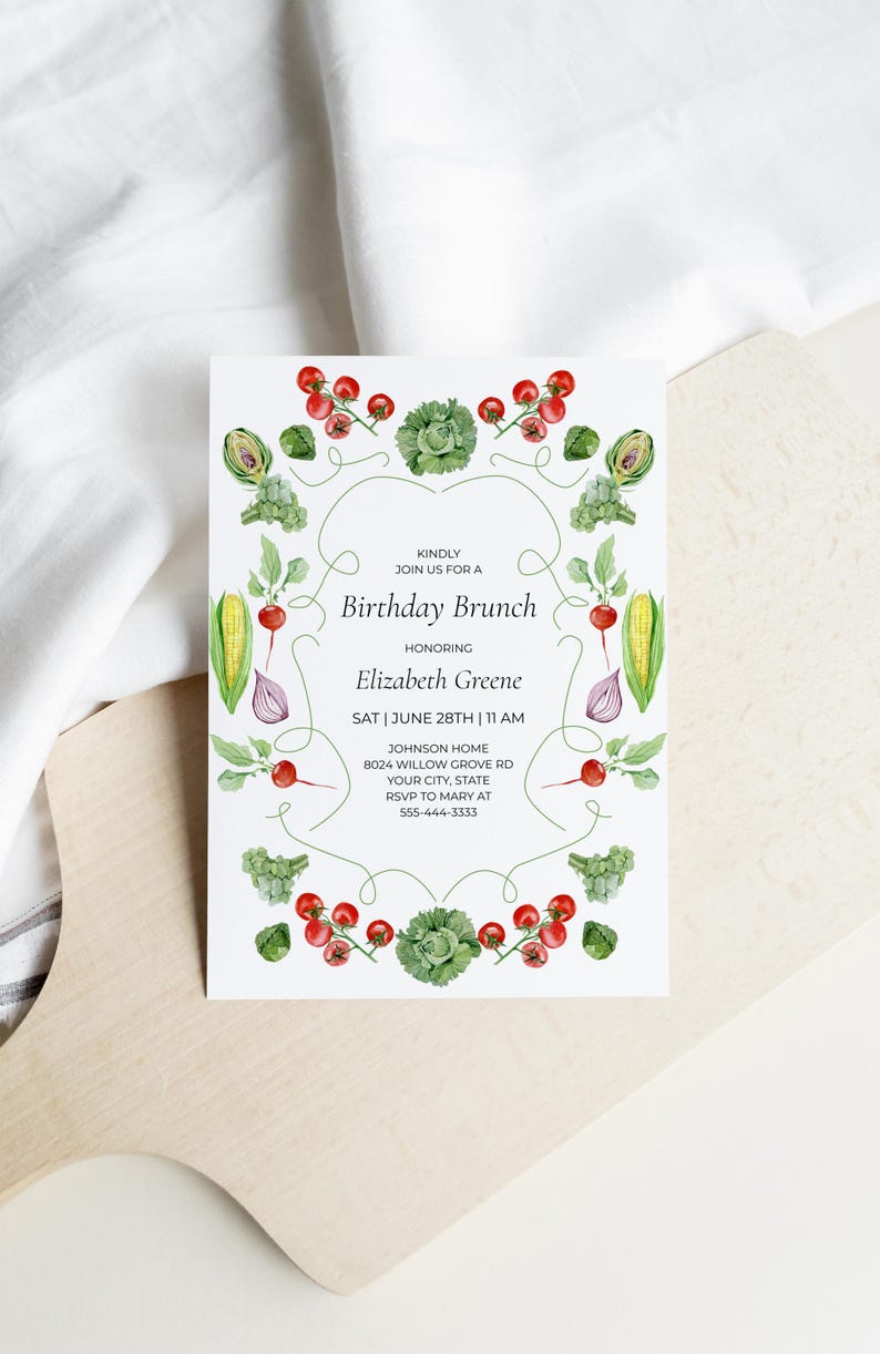 Vegetable Birthday Brunch Invitation Template, Vegetarian Lunch ...