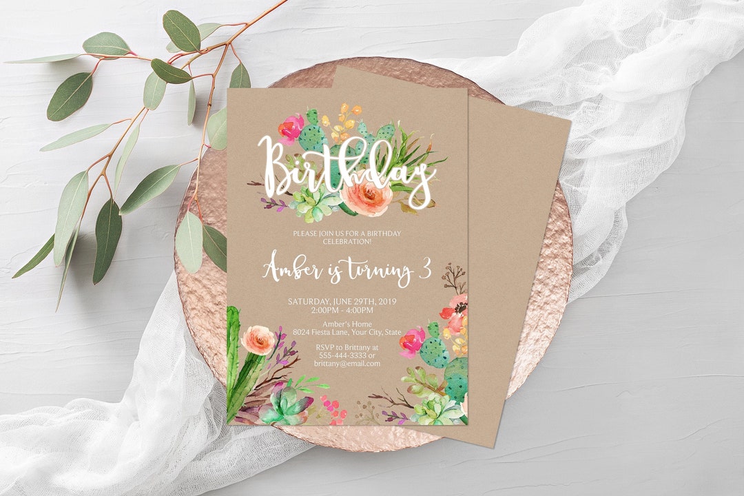 Cactus Birthday Party Invitation, Editable Template, Any Age, Fiesta ...