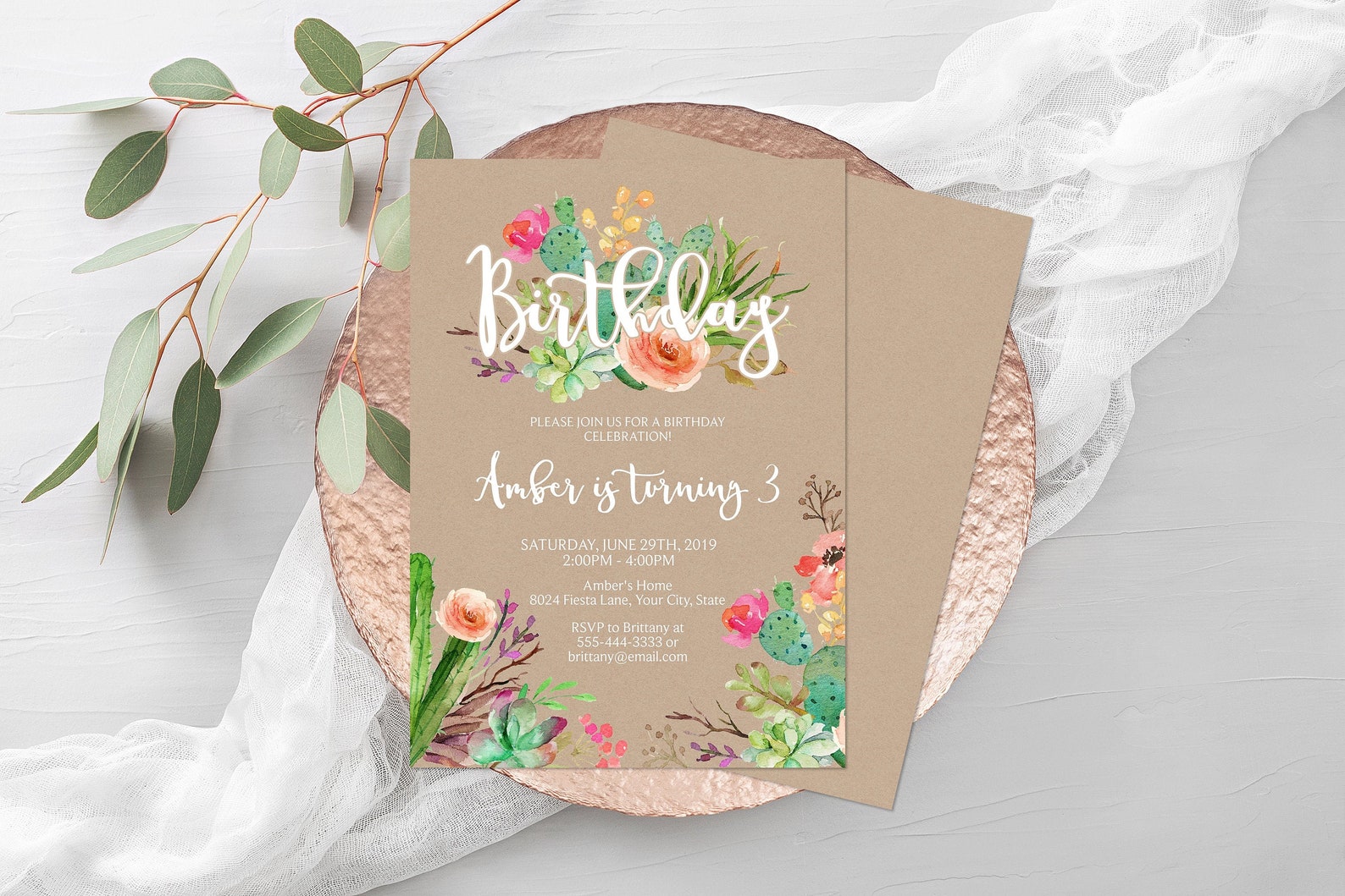 Cactus Birthday Party Invitation, Editable Template, Any Age, Fiesta ...
