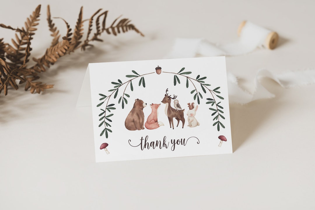 Woodland Thank You Card, Forest Themed Thank You Note, Nature Thank You ...