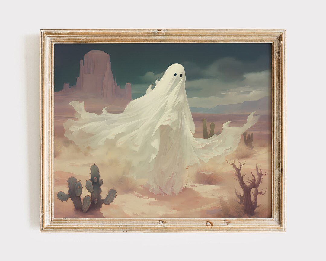 Cute Ghost in Desert Painting, Southwestern Halloween Home Decor ...