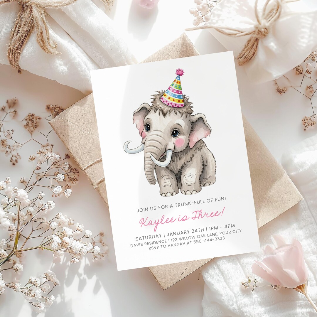 Wooly Mammoth Birthday, Corjl Invitation Template, Editable Party ...