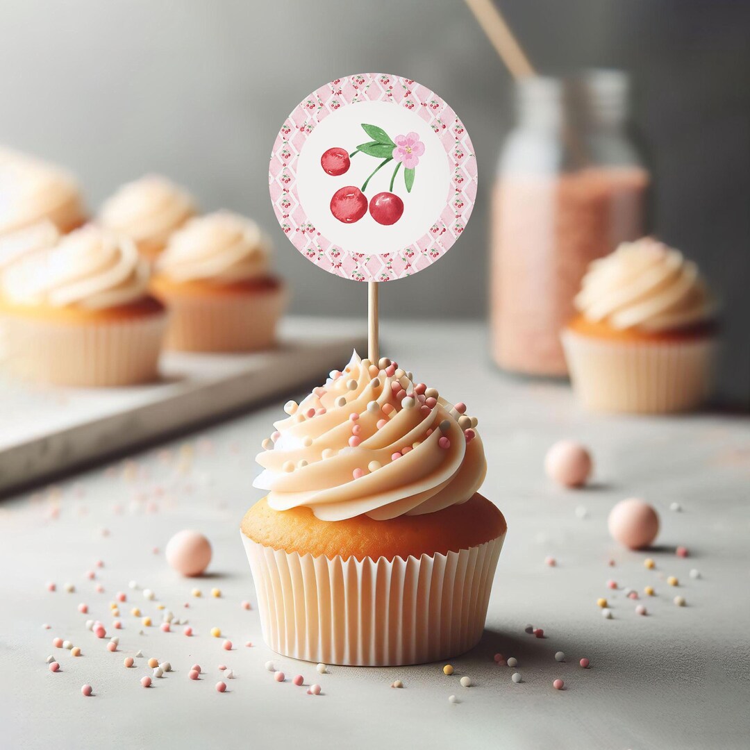 Cherry Cupcake Toppers, Instant Download, 2 Inch, Cherries Birthday ...
