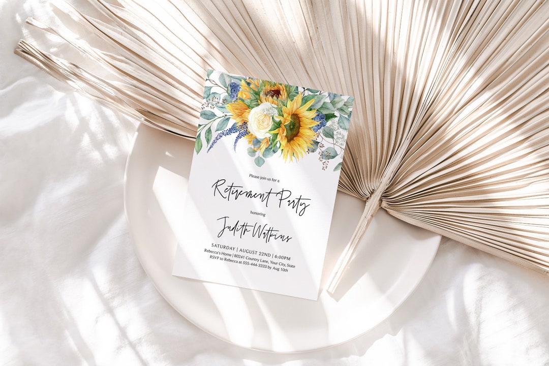 Sunflower Retirement Party Invitation, Rustic Boho Send-off Party ...