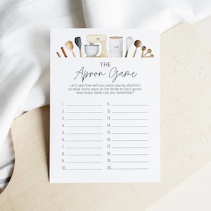 The Apron Game, Instant Download, Kitchen Utensils Bridal Shower Game ...