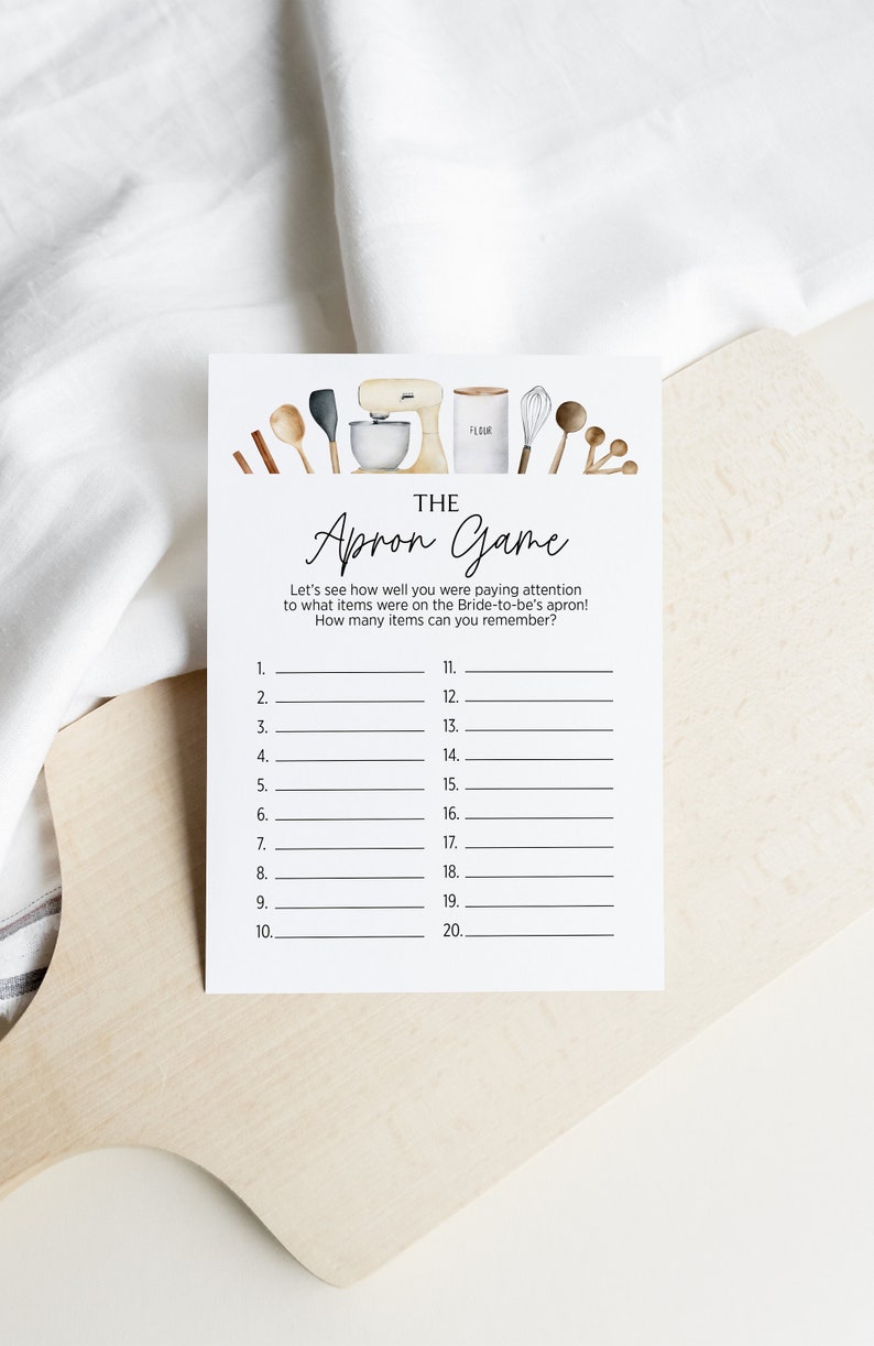The Apron Game, Instant Download, Kitchen Utensils Bridal Shower Game ...