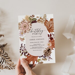 Autumn Floral Birthday Party Invitation Fall Woman's - Etsy