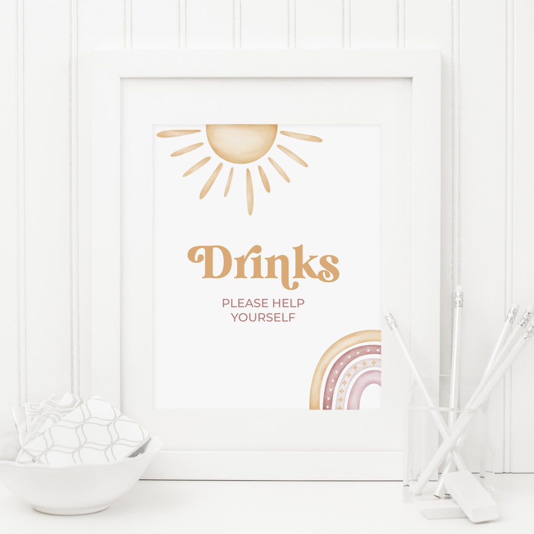 Sunshine Drinks Sign, Instant Download, Sun Buffet Table Sign, Rainbow ...