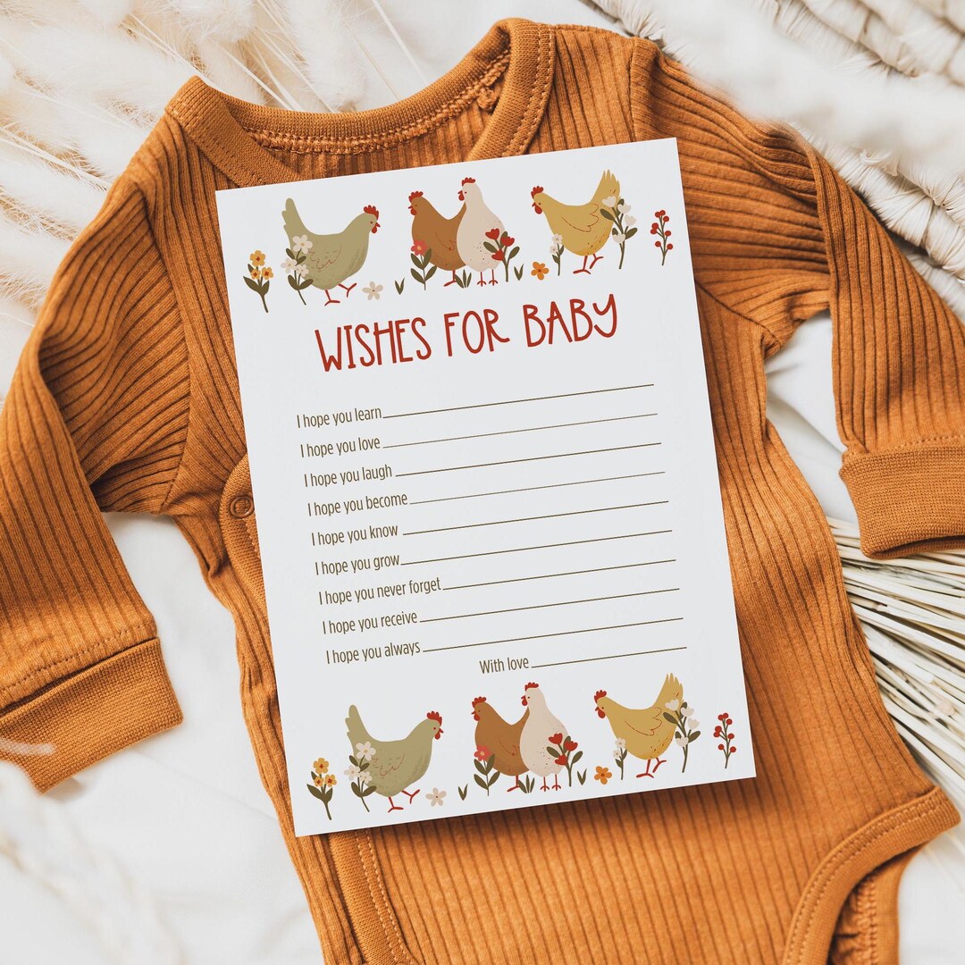 Chicken Wishes for Baby Card, Instant Download, Farm Baby Shower Game ...