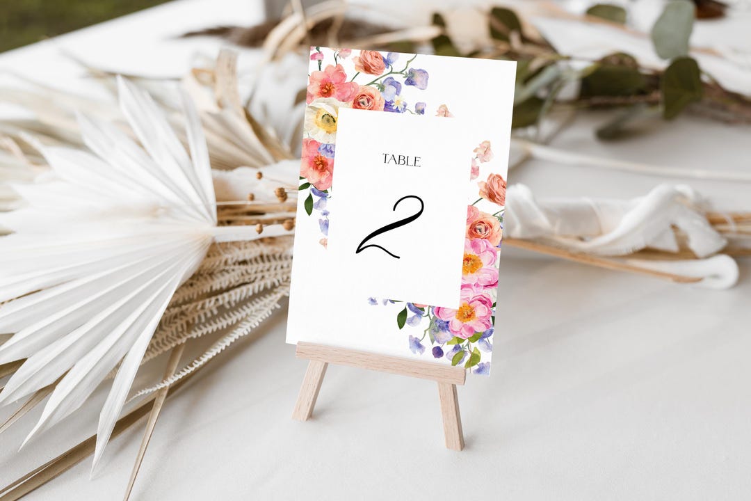 Garden Floral Wedding Table Number Template, Cottagecore Floral Table ...