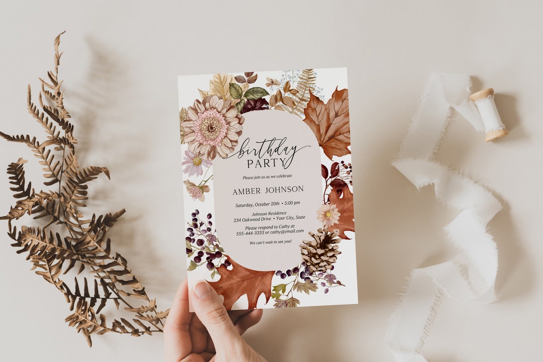 Autumn Floral Birthday Party Invitation Fall Woman's - Etsy