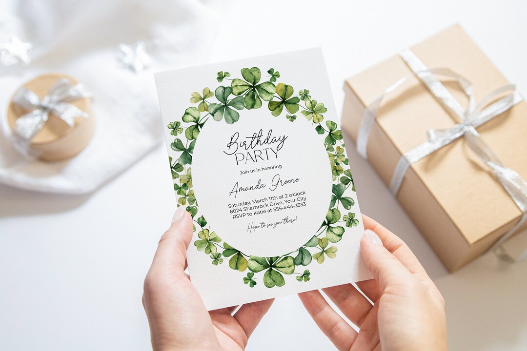 Shamrock Birthday Party Invitation, St. Patrick's Day Birthday Party ...