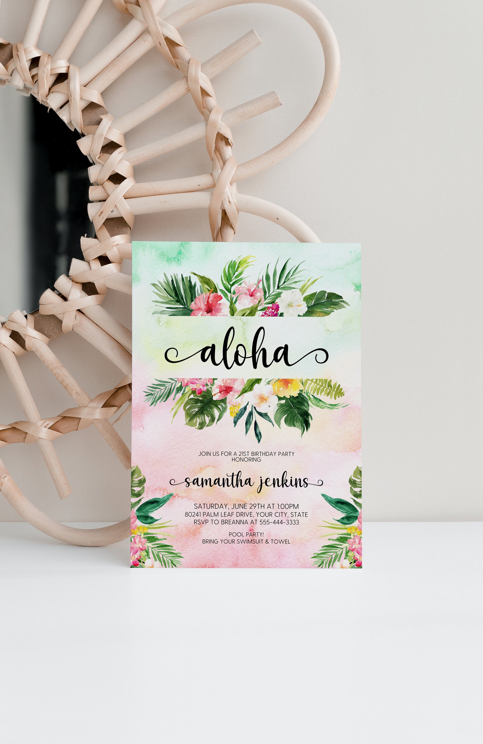 Aloha Birthday Party Invitation Tropical Birthday Invite Any | Etsy