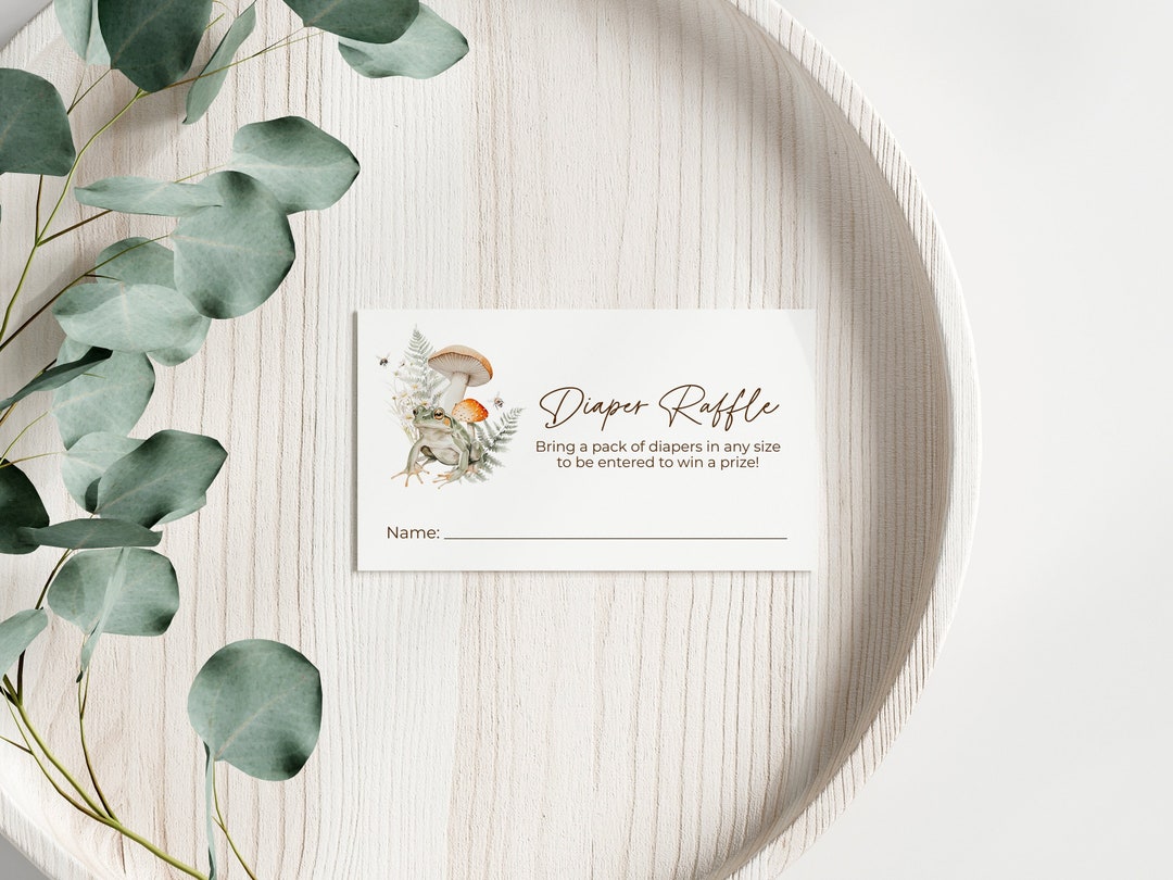 Mushroom and Frog Diaper Raffle Ticket, Invitation Insert Card ...