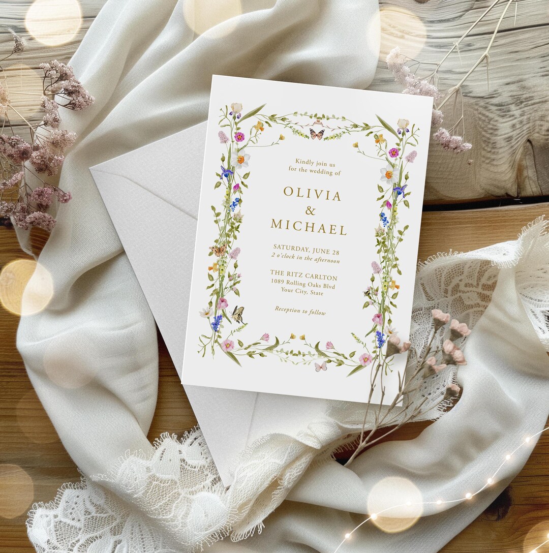 Spring Floral Wedding Invitation Template, Wildflower Wedding Invite ...