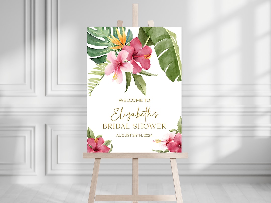Tropical Floral Welcome Sign, 18x24, Welcome Poster, Bridal Shower ...