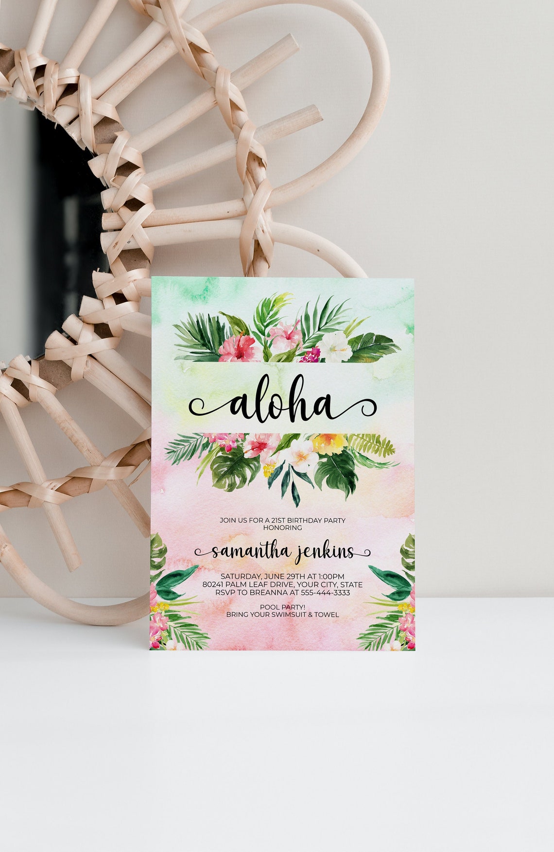 Aloha Birthday Party Invitation, Tropical Birthday Invite, Any Age ...