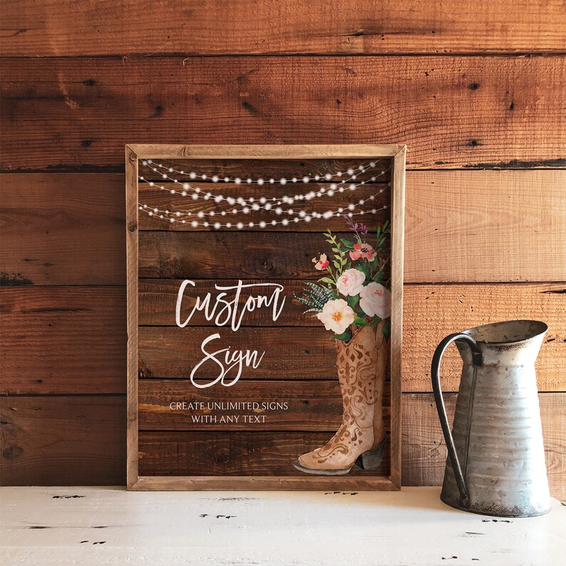 Custom Boho Cowgirl Boot Sign 8x10 Country Floral Bridal - Etsy