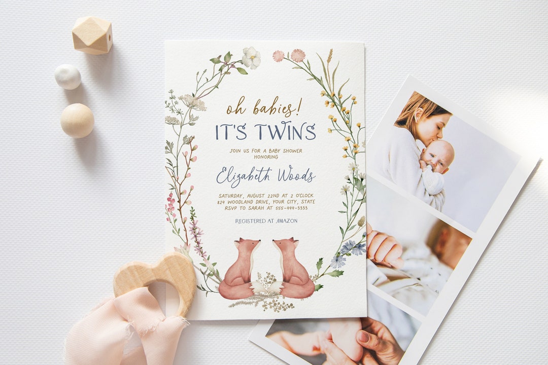 It's Twins Baby Shower Invitation, Boy Twins Invitation, Fox Twins ...