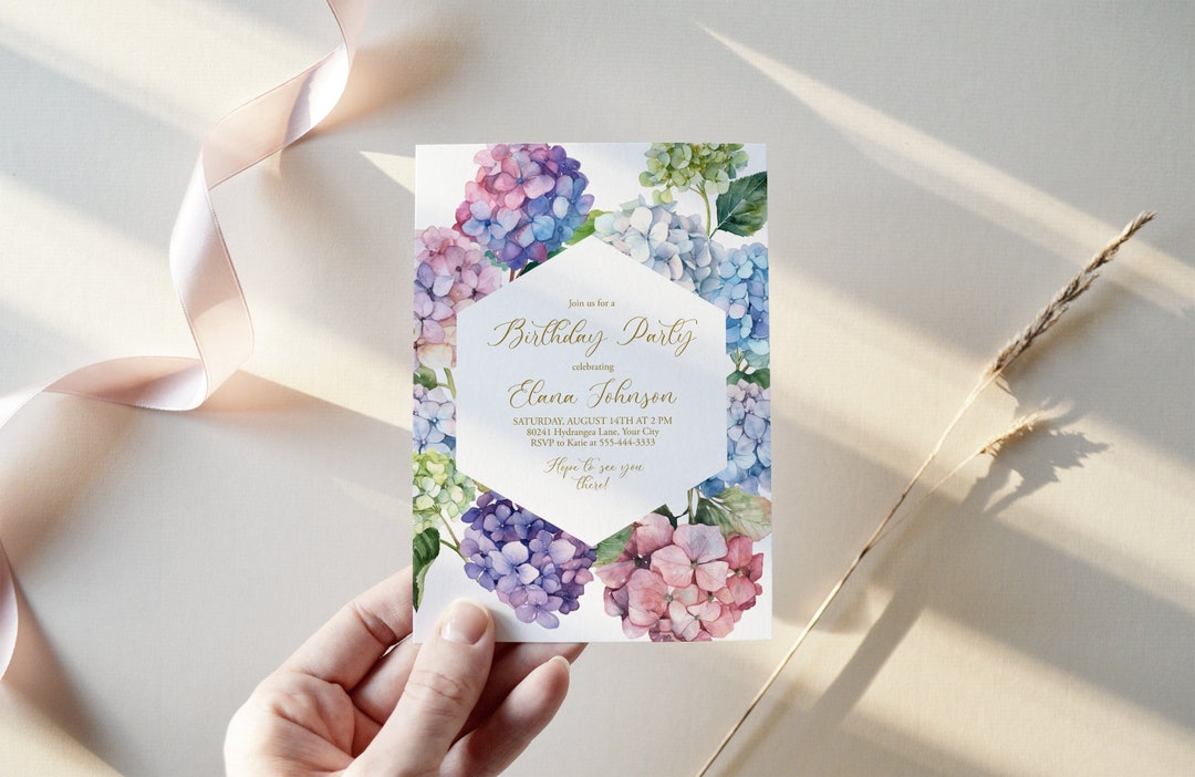 Hydrangea Birthday Party Invitation, Cottagecore Birthday Invite ...