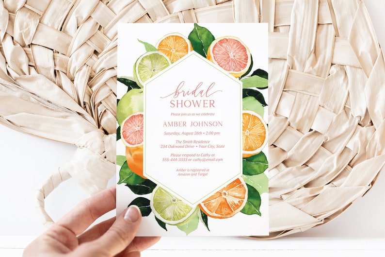 Citrus Bridal Shower Invitation, Summer Fruit Bridal Brunch Invite ...