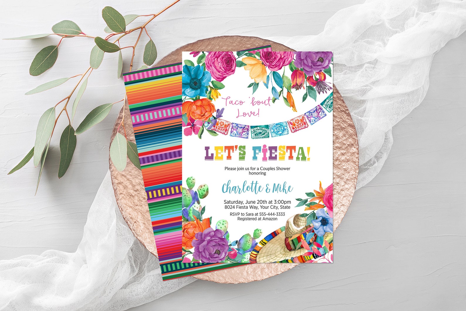 Fiesta Couples Shower Invitation, Editable Template, Mexican Theme ...