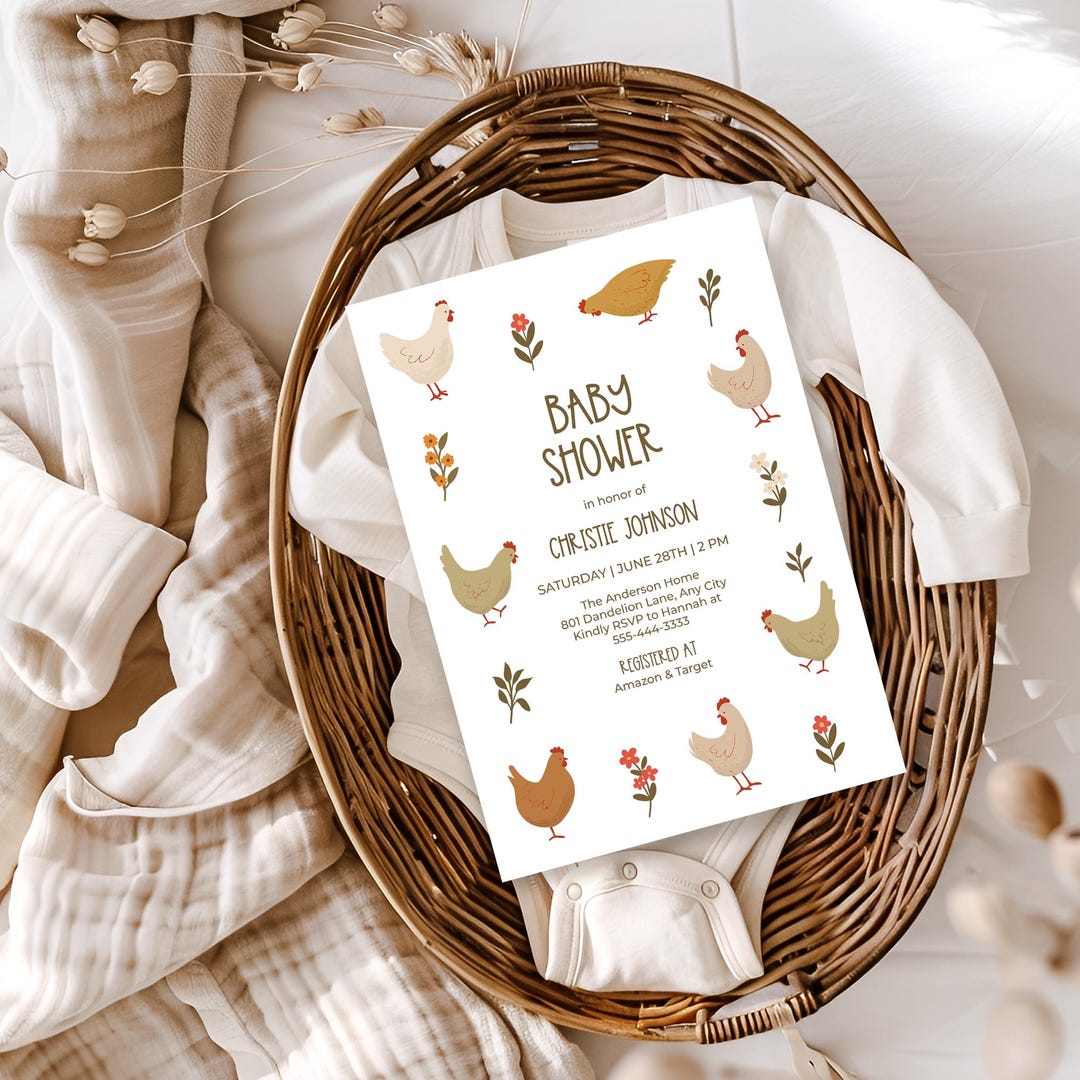 Cute Chickens Baby Shower Invitation Template Farm Baby Shower Invite