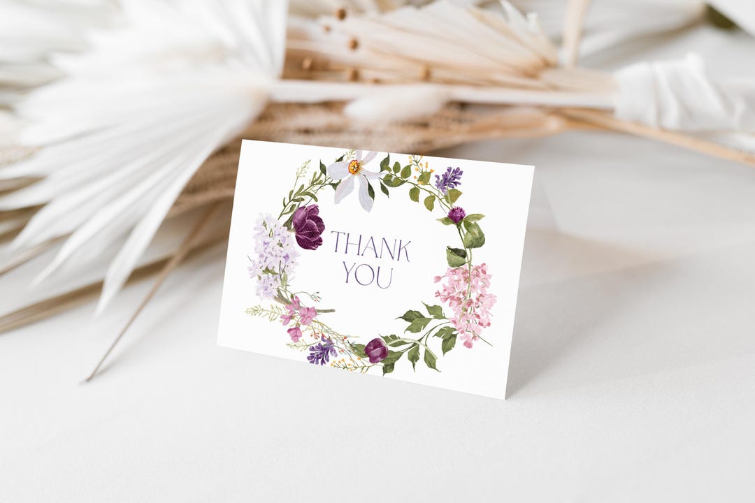 Spring Floral Thank You Card Template, Editable Lilac Daffodil Tulip ...