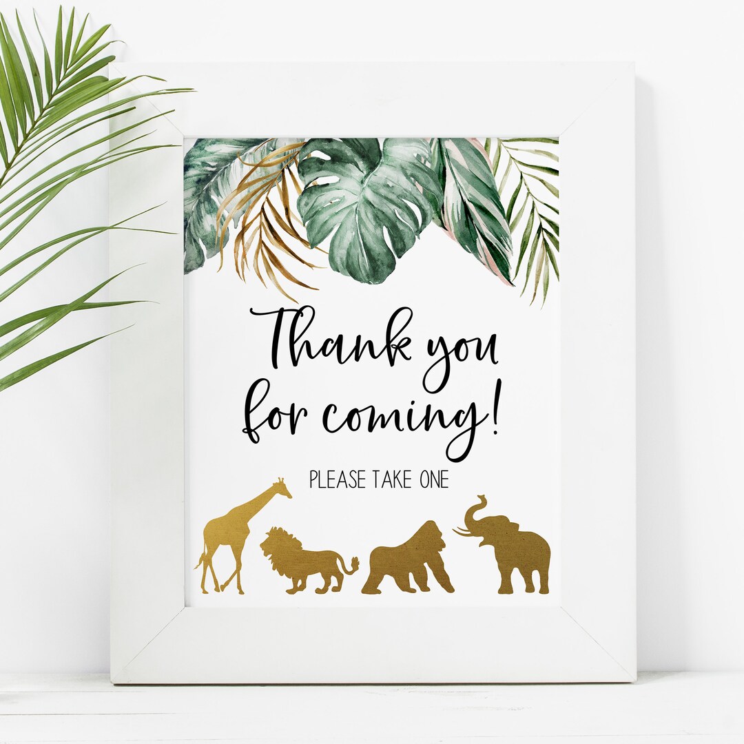 Jungle Thank You for Coming Sign, Instant Download, Safari Favors Sign ...